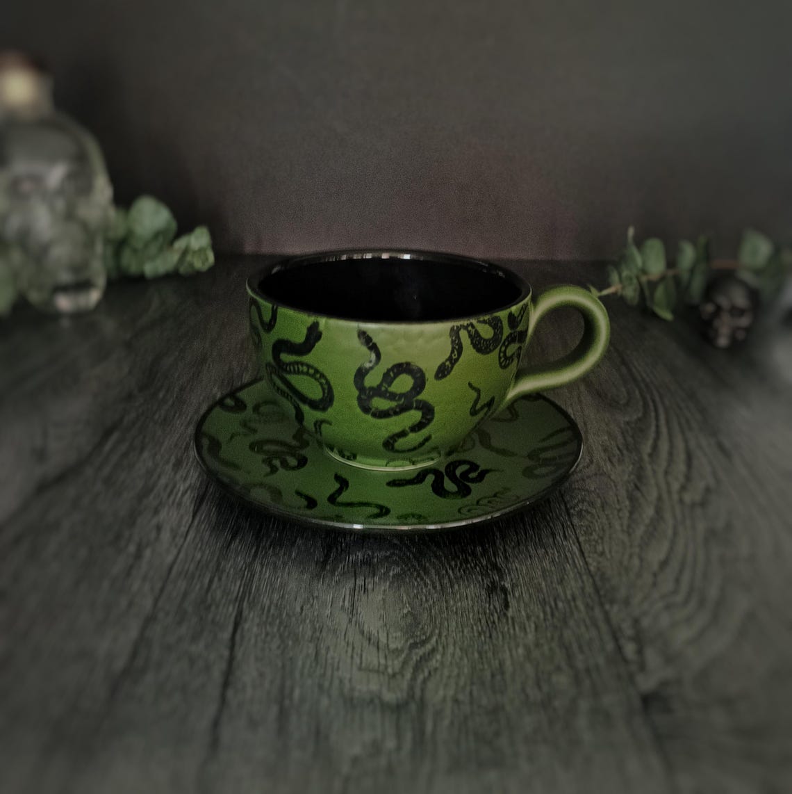 Cappuccino Cup & Saucer, Unique Hand Painted, Snake Design, Coffee ...