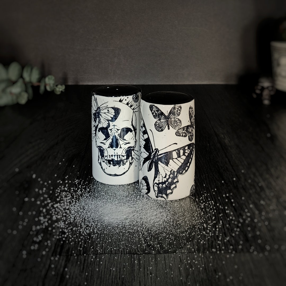 Skull Butterfly Set, Salt Pepper Shaker, Gothic Shakers, Kitchen Pots ...