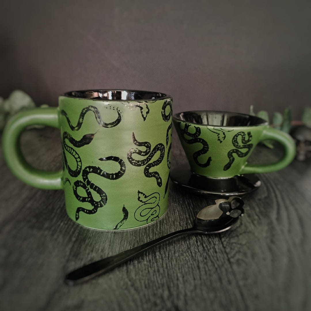 Snake Coffee Set, Pour Over Kit, Goth Gift, Serpent Mug, Green Cup Set ...