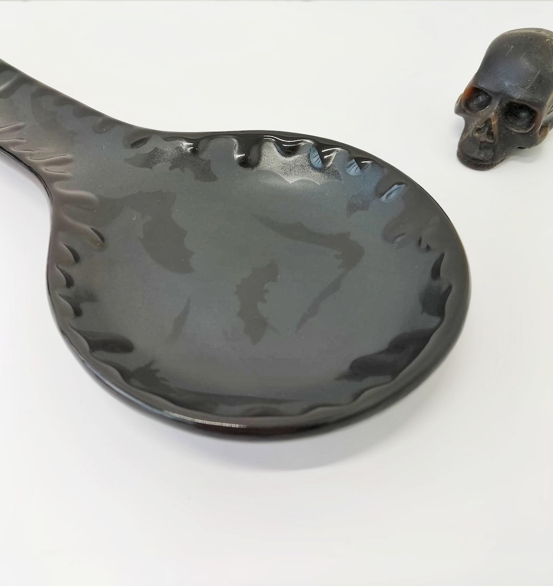 Matte Black Spoon Rest, Goth Bat, Large Spoons Holder, Kitchen Utensil ...