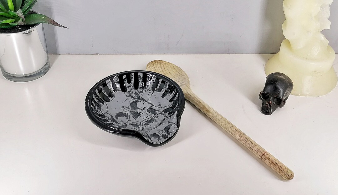 Gothic Spoon Rest, Skull Skulls Grey, Goth Kitchen Utensil, Macabre ...