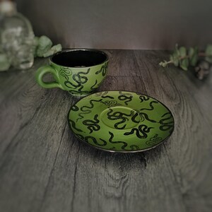 Cappuccino Cup & Saucer, Unique Hand Painted, Snake Design, Coffee ...