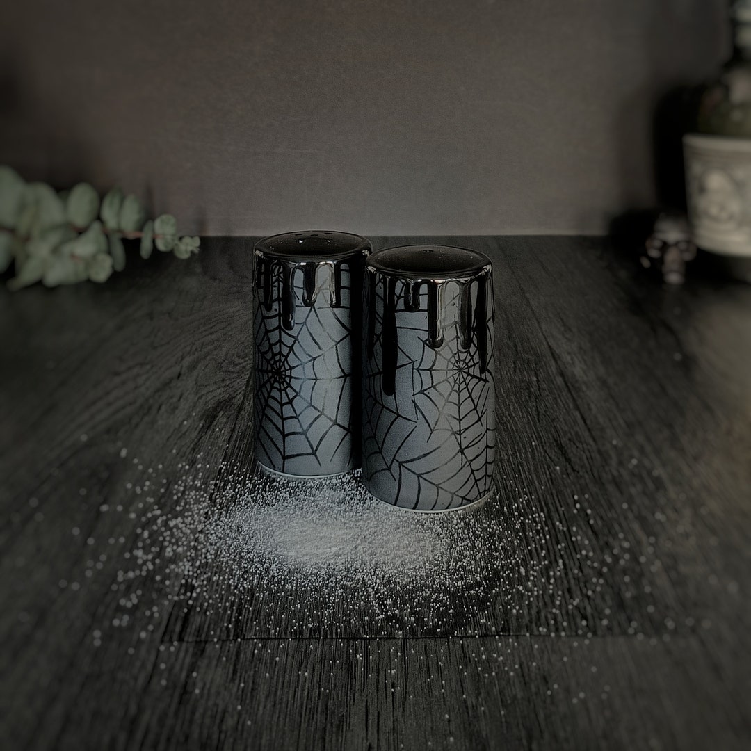 Matte Web Salt Shaker, Black Webs Pepper, Gothic Shakers, Kitchen Pots ...