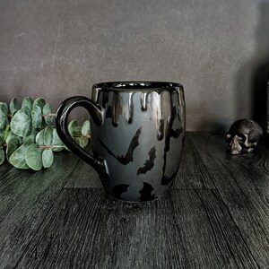 Gothic Bat Mug, Large Mugs, Matte Black Bats, Tea Coffee Lover, Xmas ...