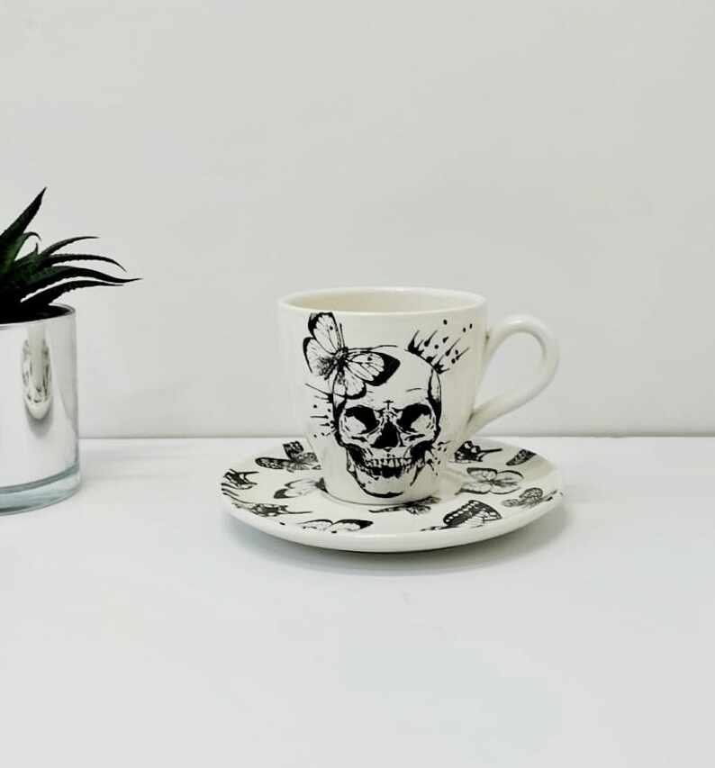 Gothic Tea Set, Skull and Butterfly, Ceramic Teaset, Goth Cup Saucer ...