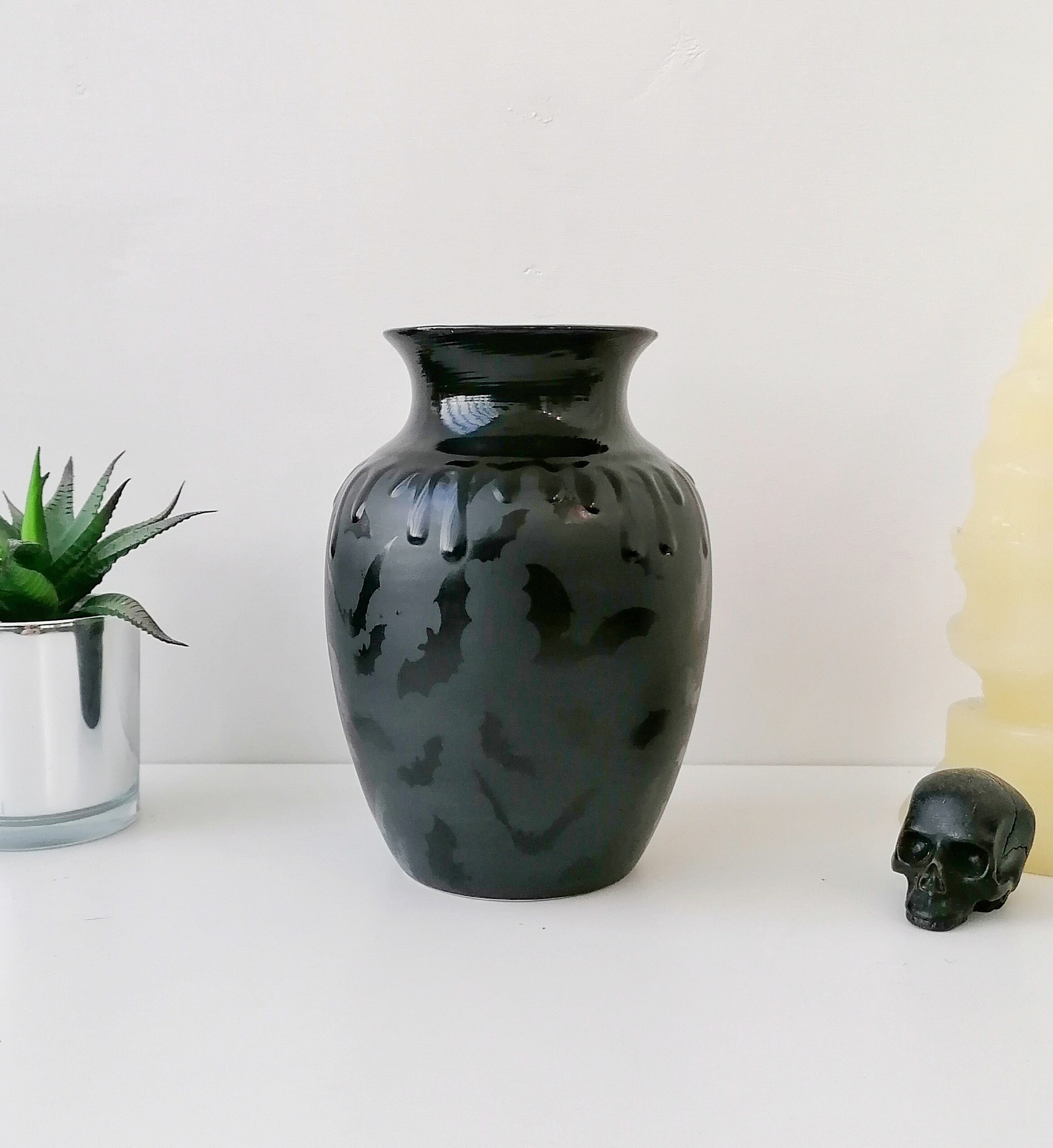 Gothic Bat Vase Matte Black Goth Bats Flowers Macabre - Etsy UK