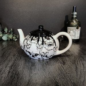 Skull Teapot, Gloss Tea Pot, Black White Gloss Kettle, Gothic Gift ...
