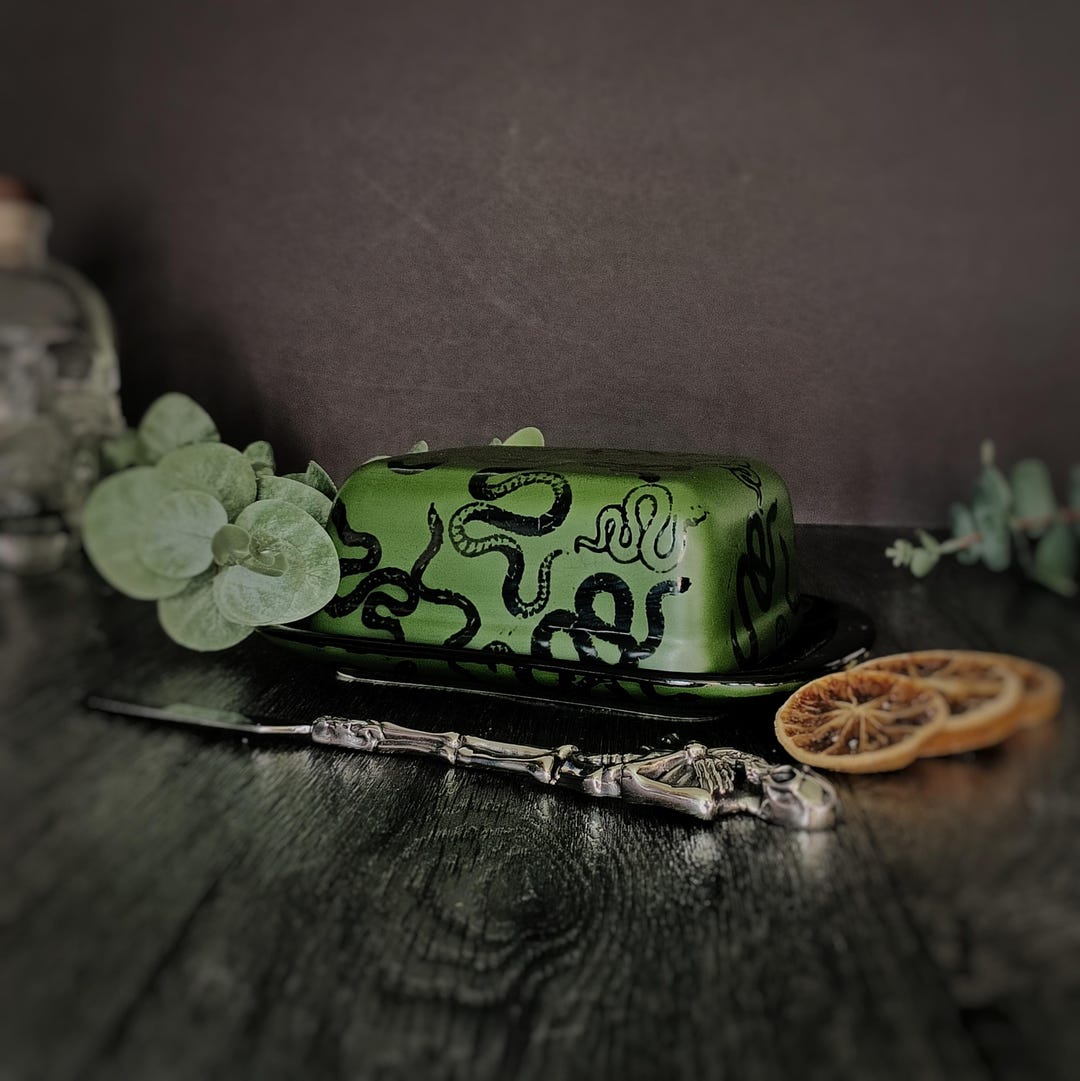 Green Snake Butter Dish, Plate and Dome, Serpent Server, Slither ...