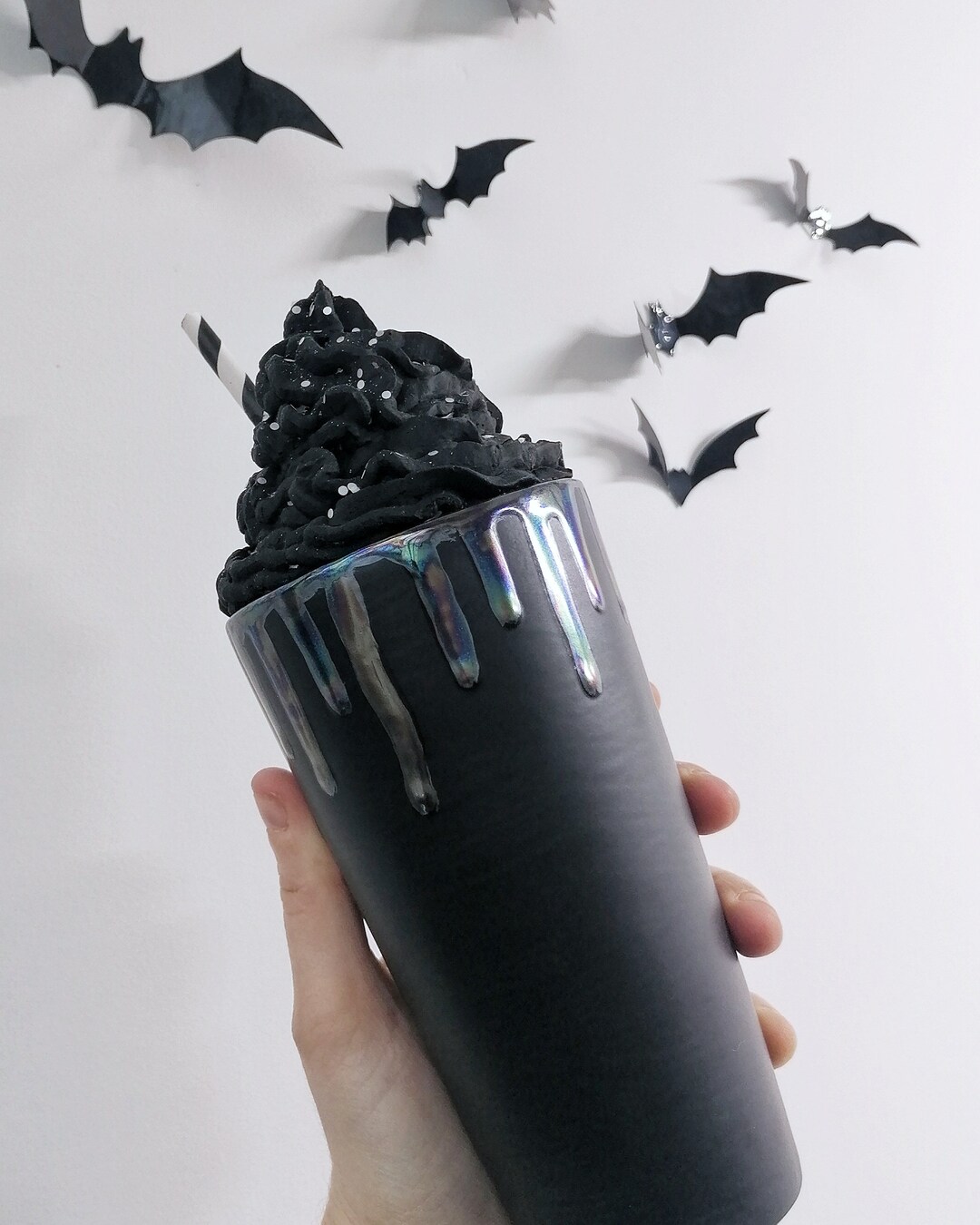 Matte Black Tumbler, Oil Slick Mug, Goth Mugs, Gothic Holographic, Tall ...
