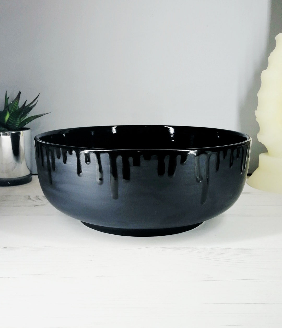 Hand Painted Matte Black Bowl: Large Gothic Pasta Dish - Etsy