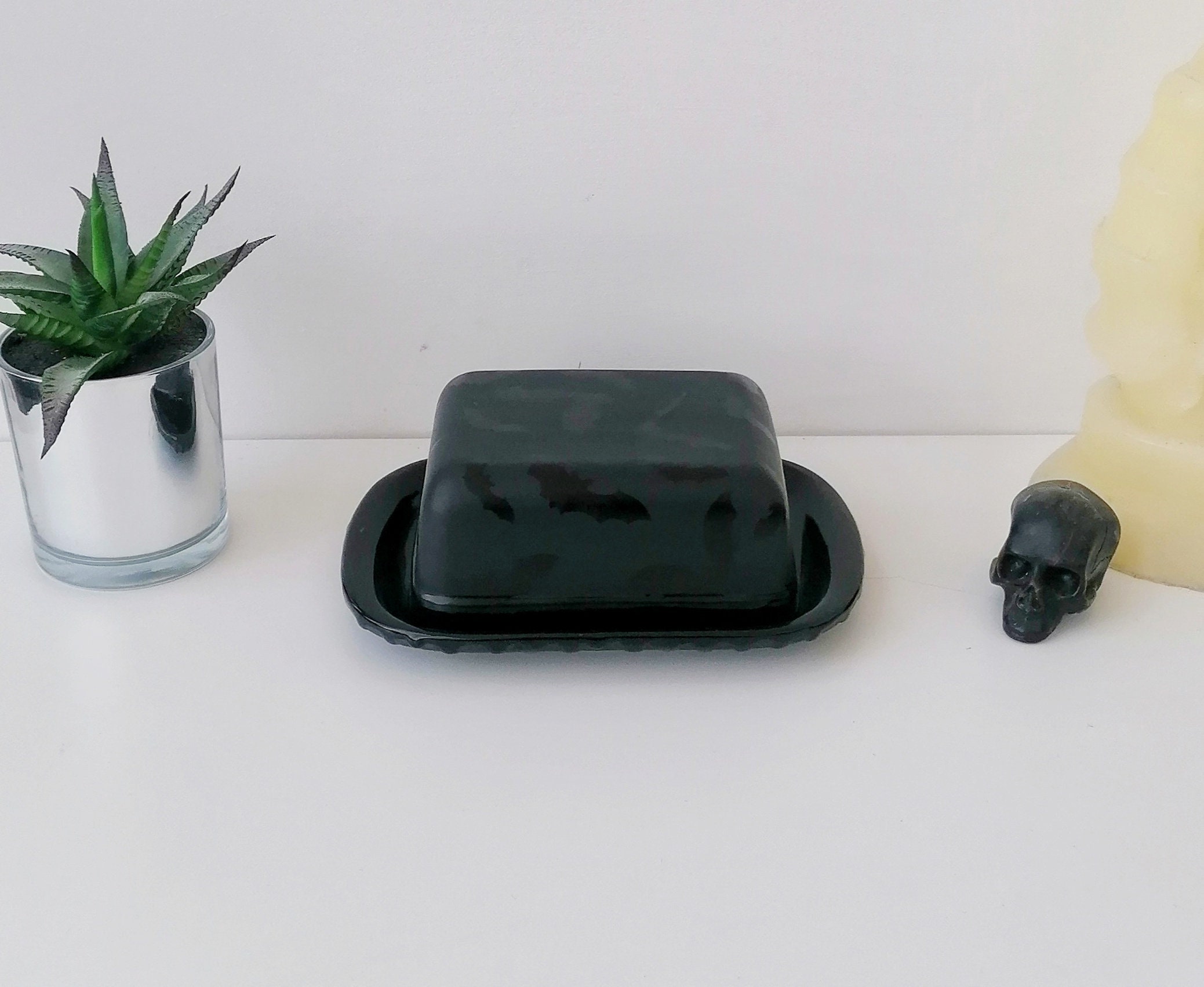 Bat Butter Dish, Bats Dome Plate, Matte Black, Gothic Gift, Creepy ...