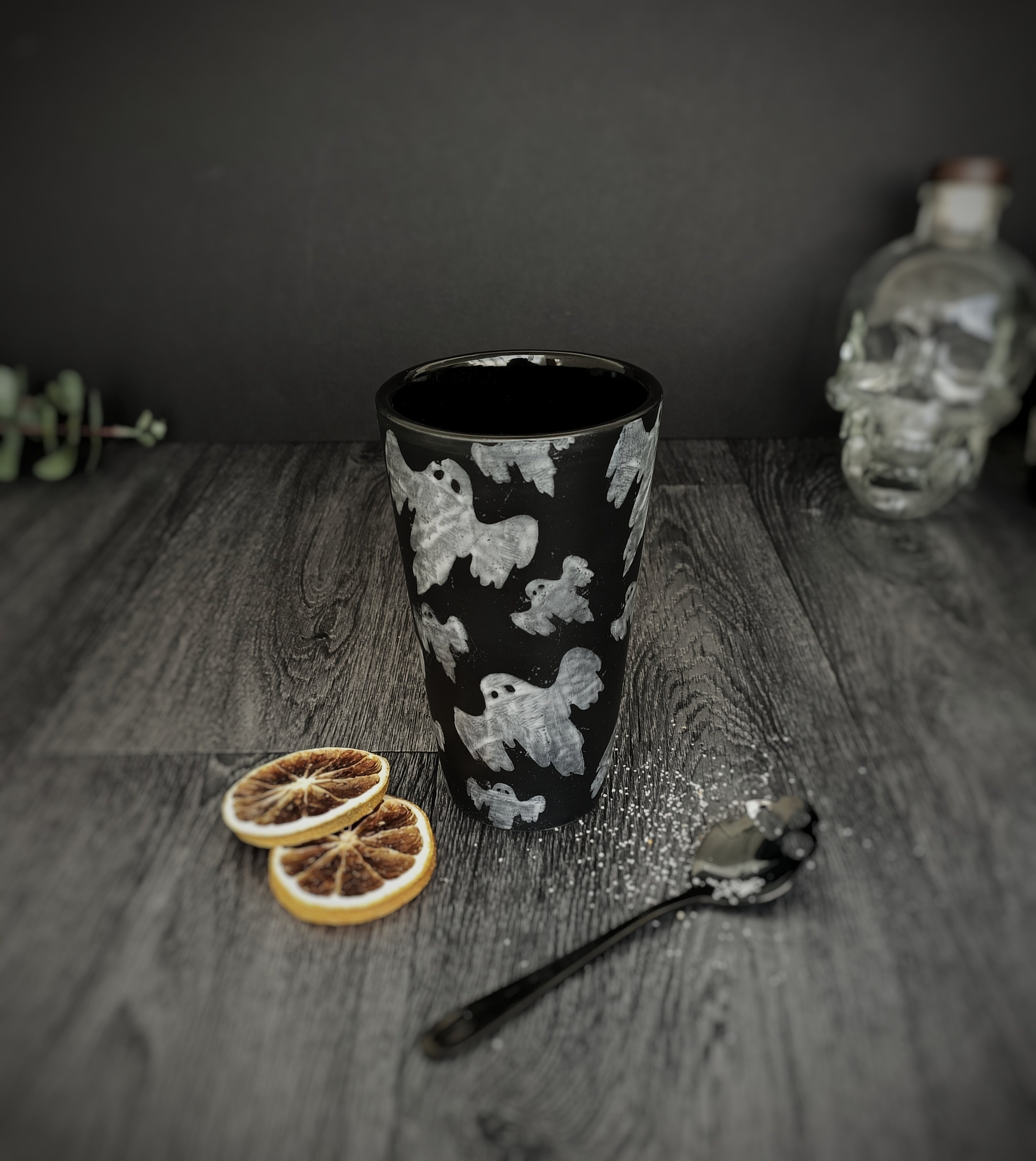 Ghost Tall Tumbler, Matte Black Ghosts, Creepy Mug, Goth Mugs, Gothic ...