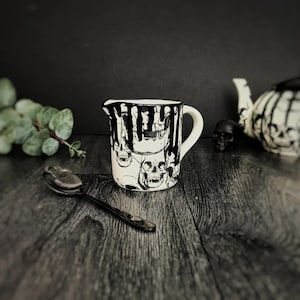 Skull Tea Set, Gothic Ceramic Teaset, Goth Cup Saucer, Milk Jug, Skulls ...