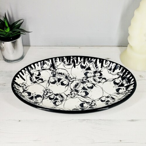 Gothic Serving Platter Skull Dish Lid Goth Oval Skulls - Etsy