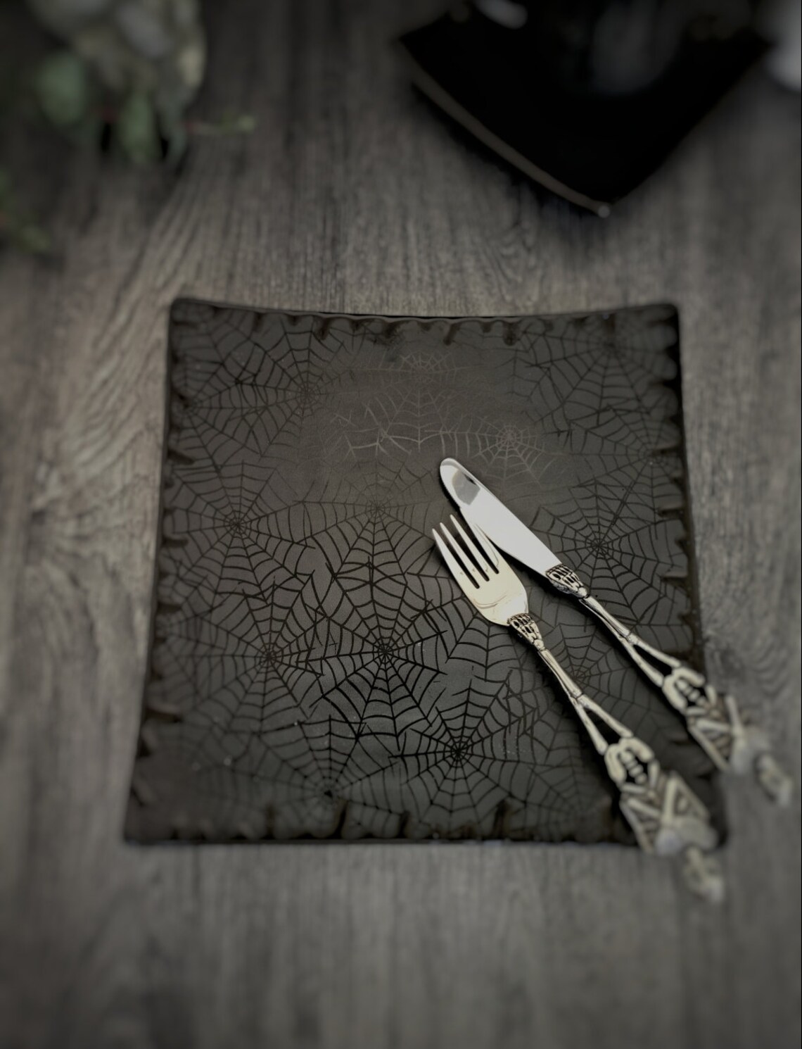 Web Plate Set, Matte Black, Gothic Lunch, Alternative Plate, Goth ...