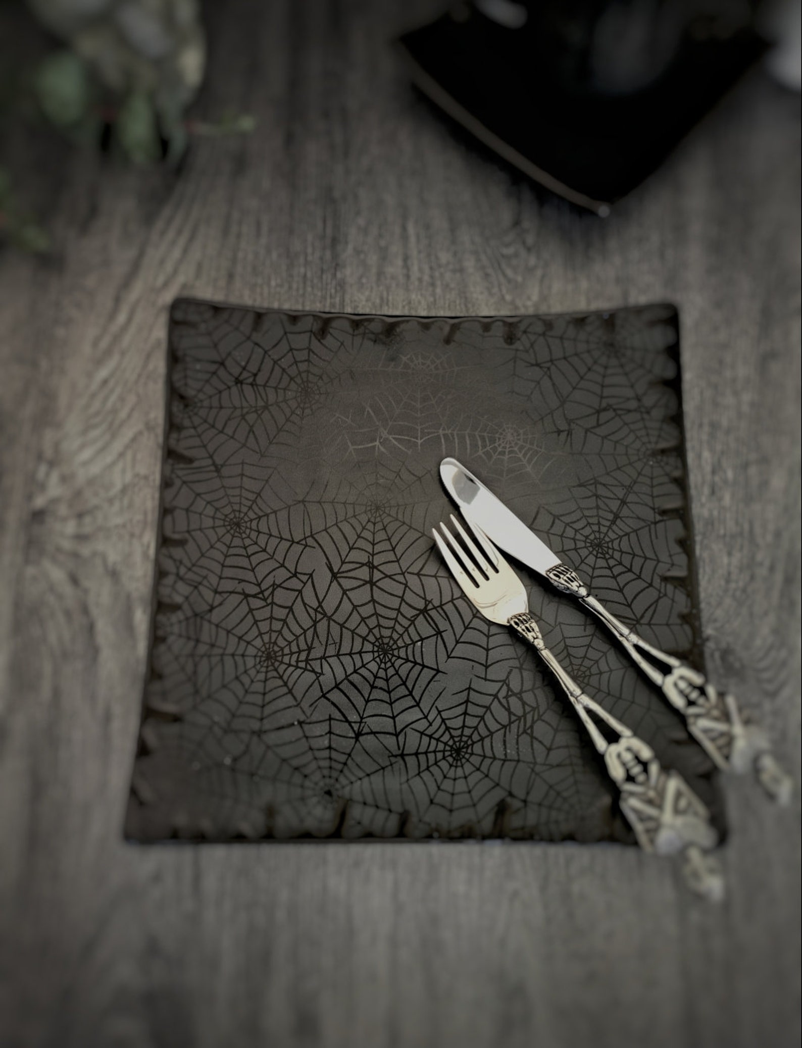 Web Plate Set, Matte Black, Gothic Lunch, Alternative Plate, Goth ...