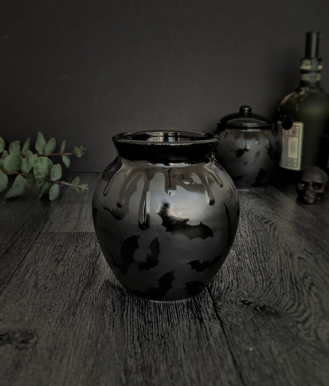 Bat Black Vase, Bats Goth Flowers, Macabre Alternative Flower, Emo ...