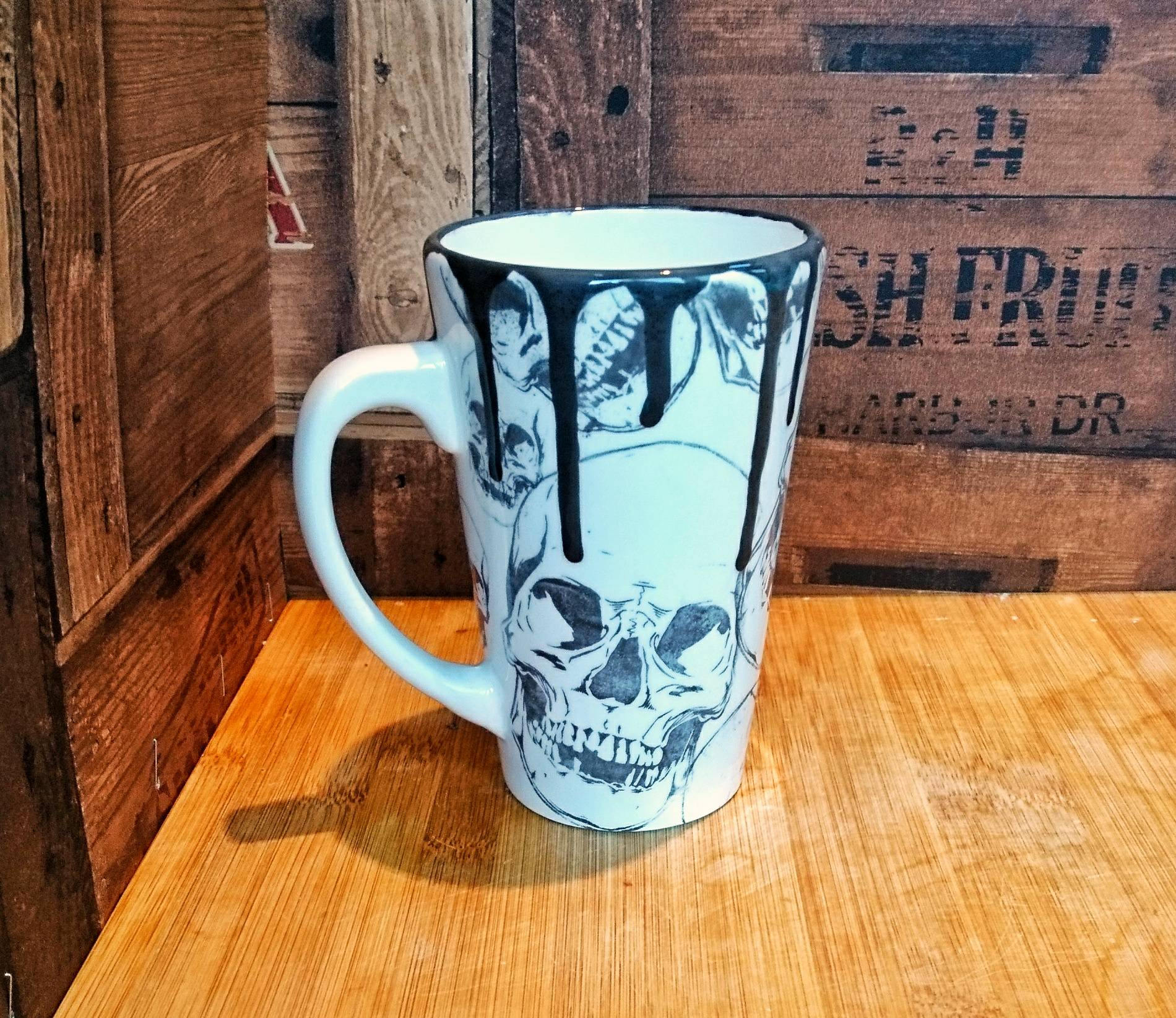 Skull Latte Mug Goth Mug Skulls Drip Design Gothic Design - Etsy