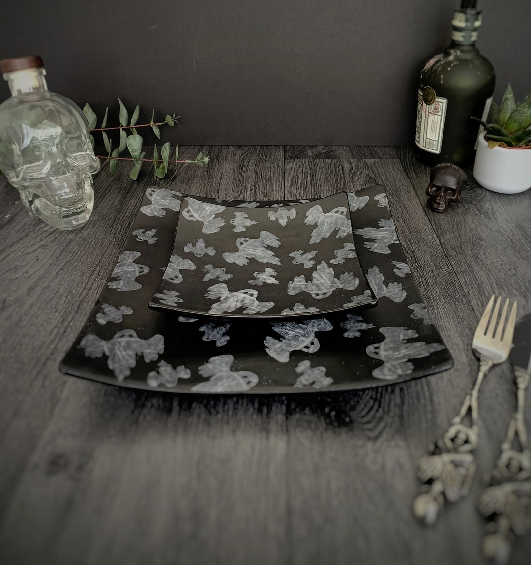Ghost Plate Set, Matte Black, Gothic Lunch, Alternative Plate, Goth ...