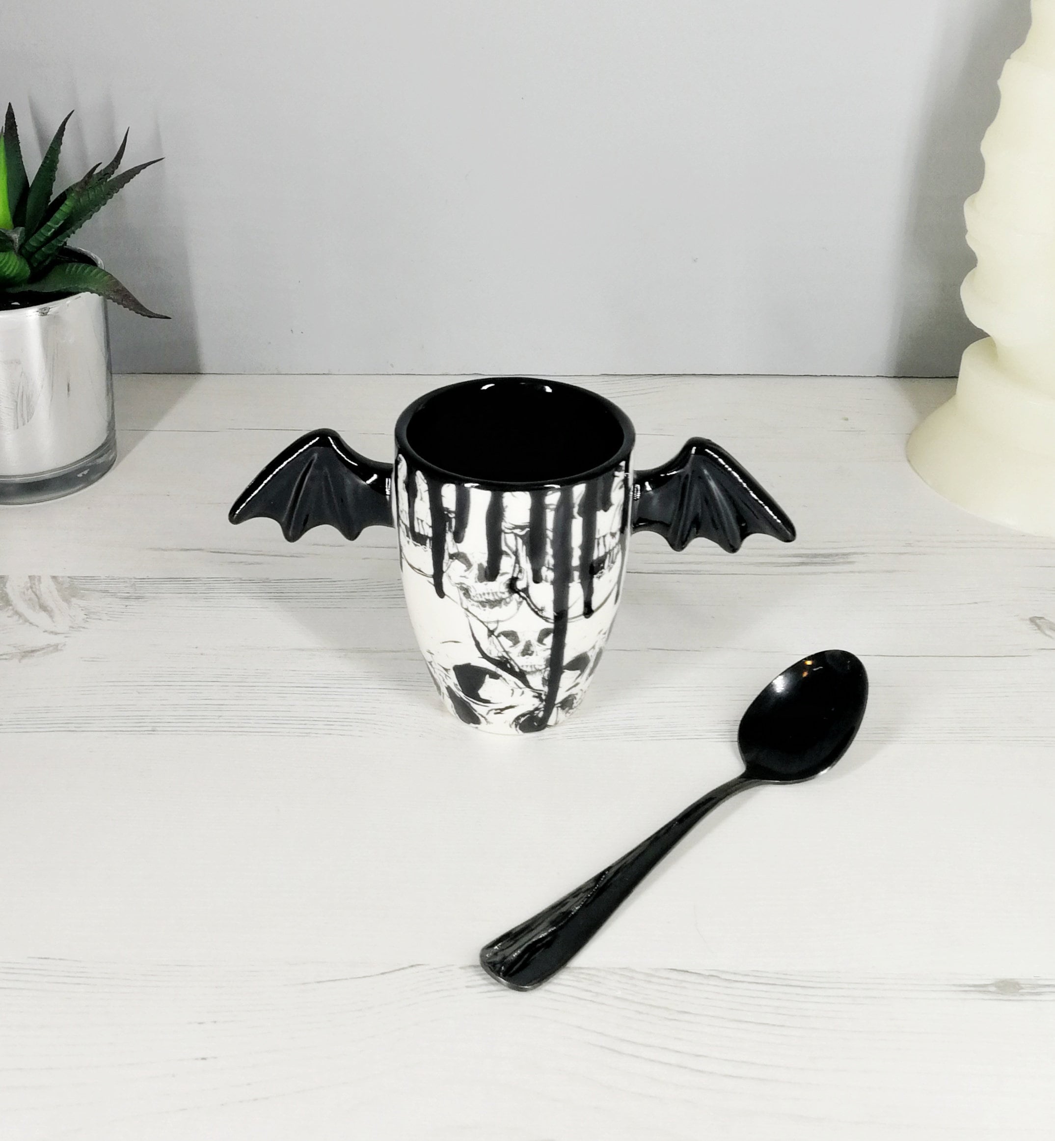 Skull Bat Mug Bats Wings Cup Black With Skulls Unique - Etsy