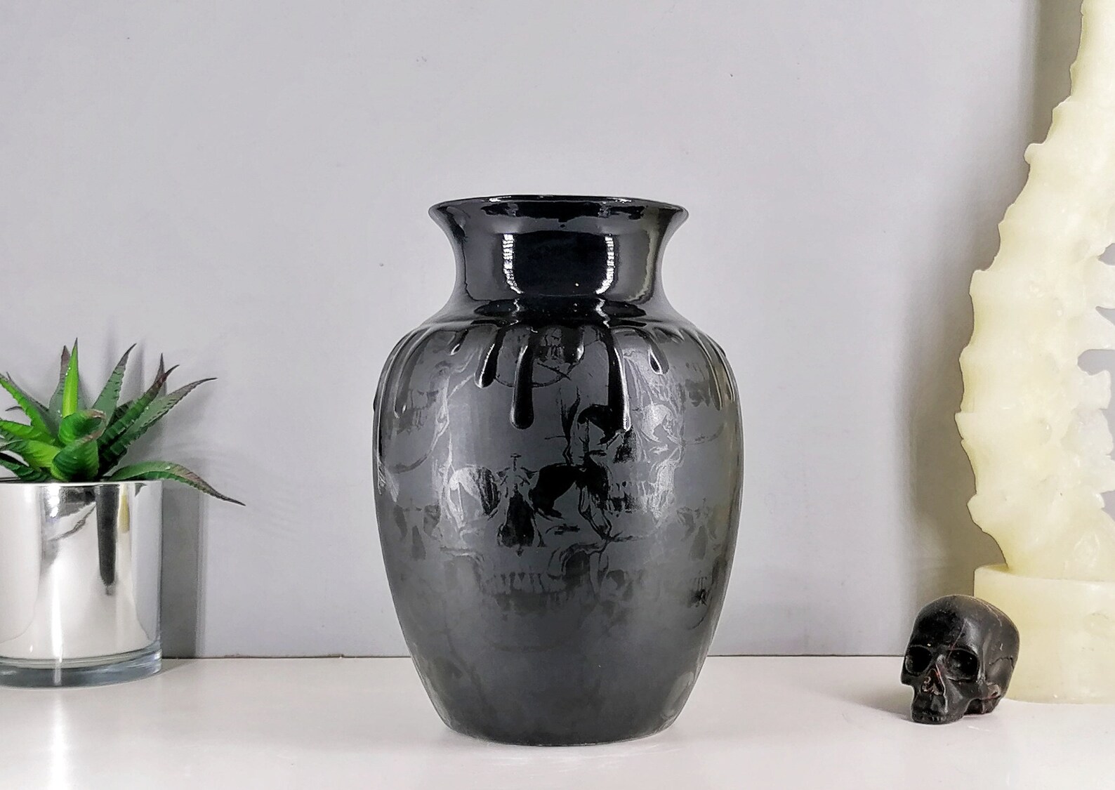 Gothic Skull Vase Matte Black Goth Skulls Flowers Macabre | Etsy UK