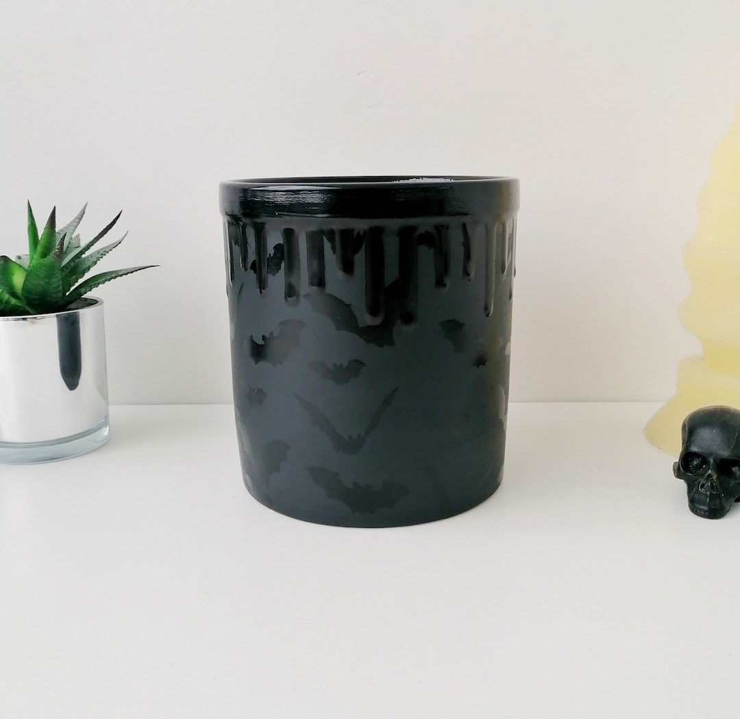 Bat Utensil Holder, Gothic Kitchen Pot, Matte Black Homeware, Halloween ...