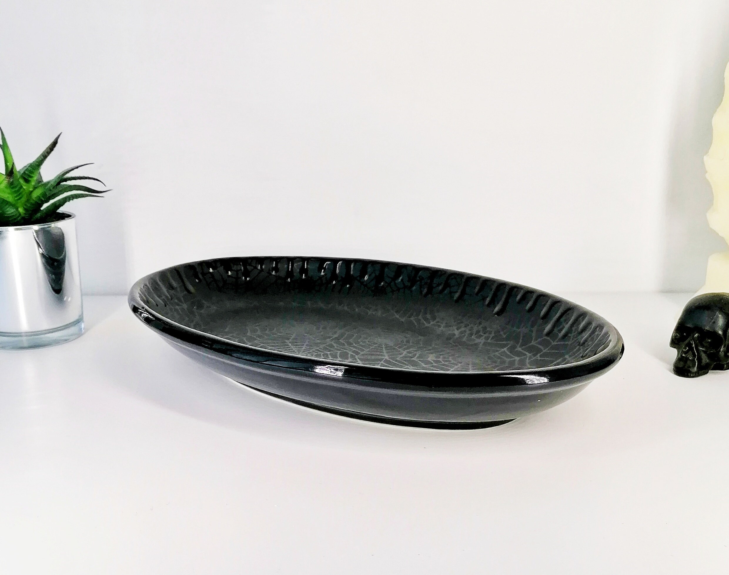 Matte Black Webs Gothic Emo Platter Ceramic Oval Plate | Etsy UK