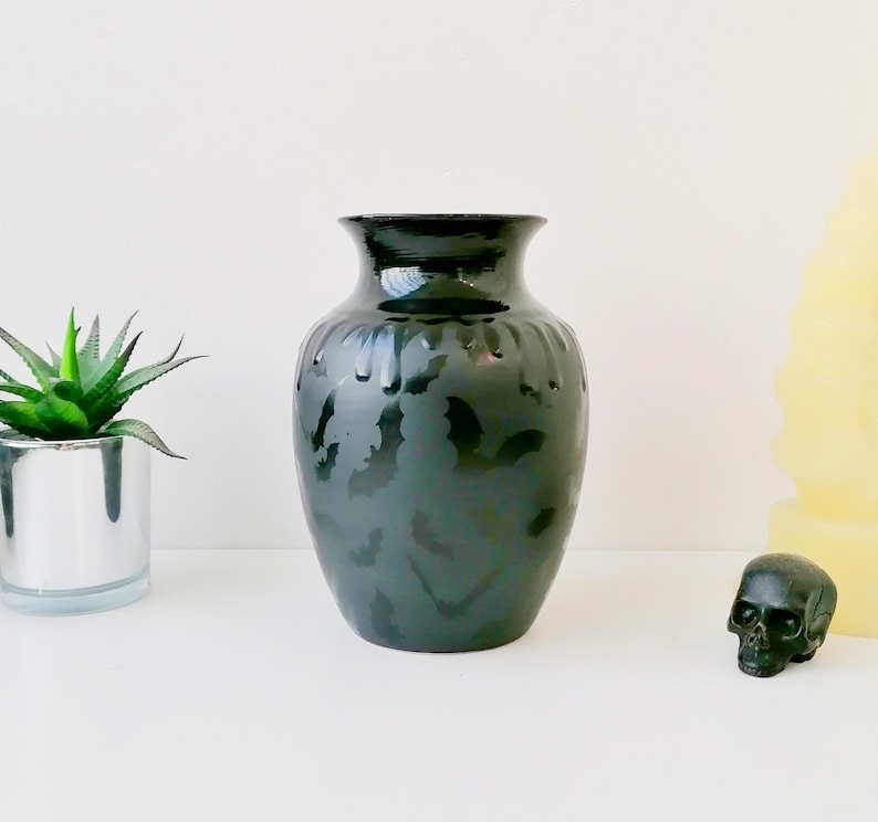 Gothic Bat Vase Matte Black Goth Bats Flowers Macabre - Etsy