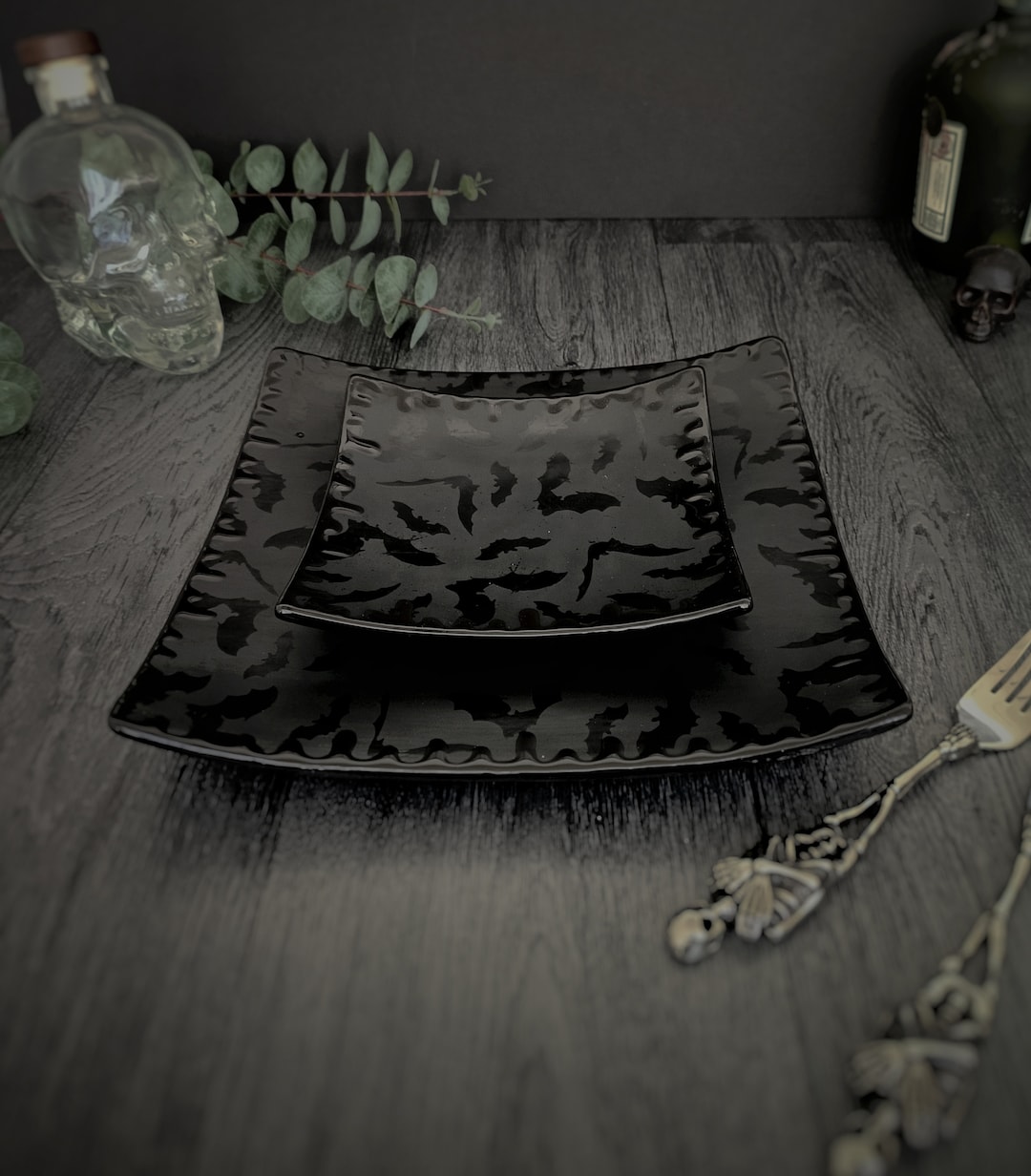 Bat Plate Set, Matte Black, Gothic Lunch, Alternative Plate, Goth ...