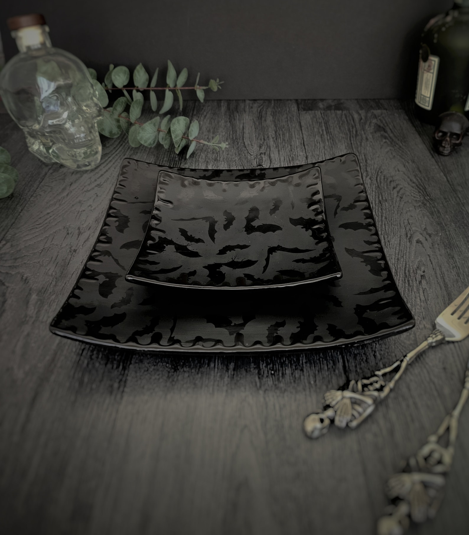 Bat Plate Set Matte Black Gothic Lunch Alternative Plate - Etsy