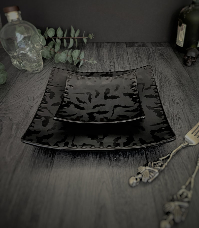 Bat Plate Set Matte Black Gothic Lunch Alternative Plate - Etsy