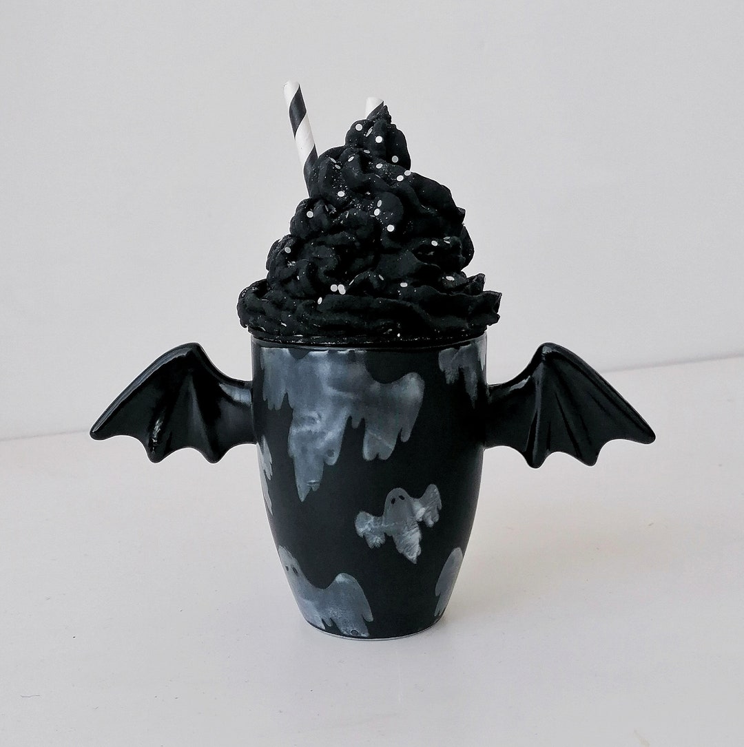 Ghost Bat Wing Mug, Matte Black Mugs, Unique Design, Hand Painted ...