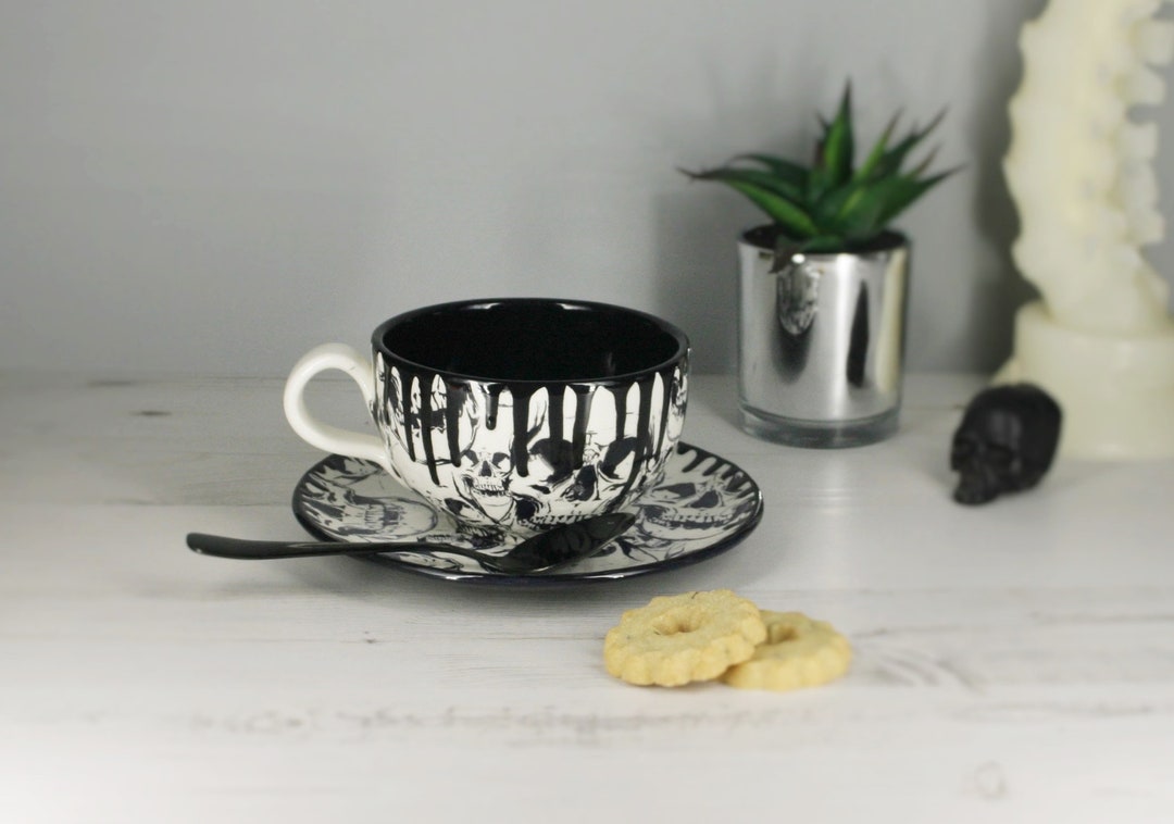 Skull Cappuccino Cup, Cup and Saucer, Tea Lover, Coffee Mug, Gothic ...