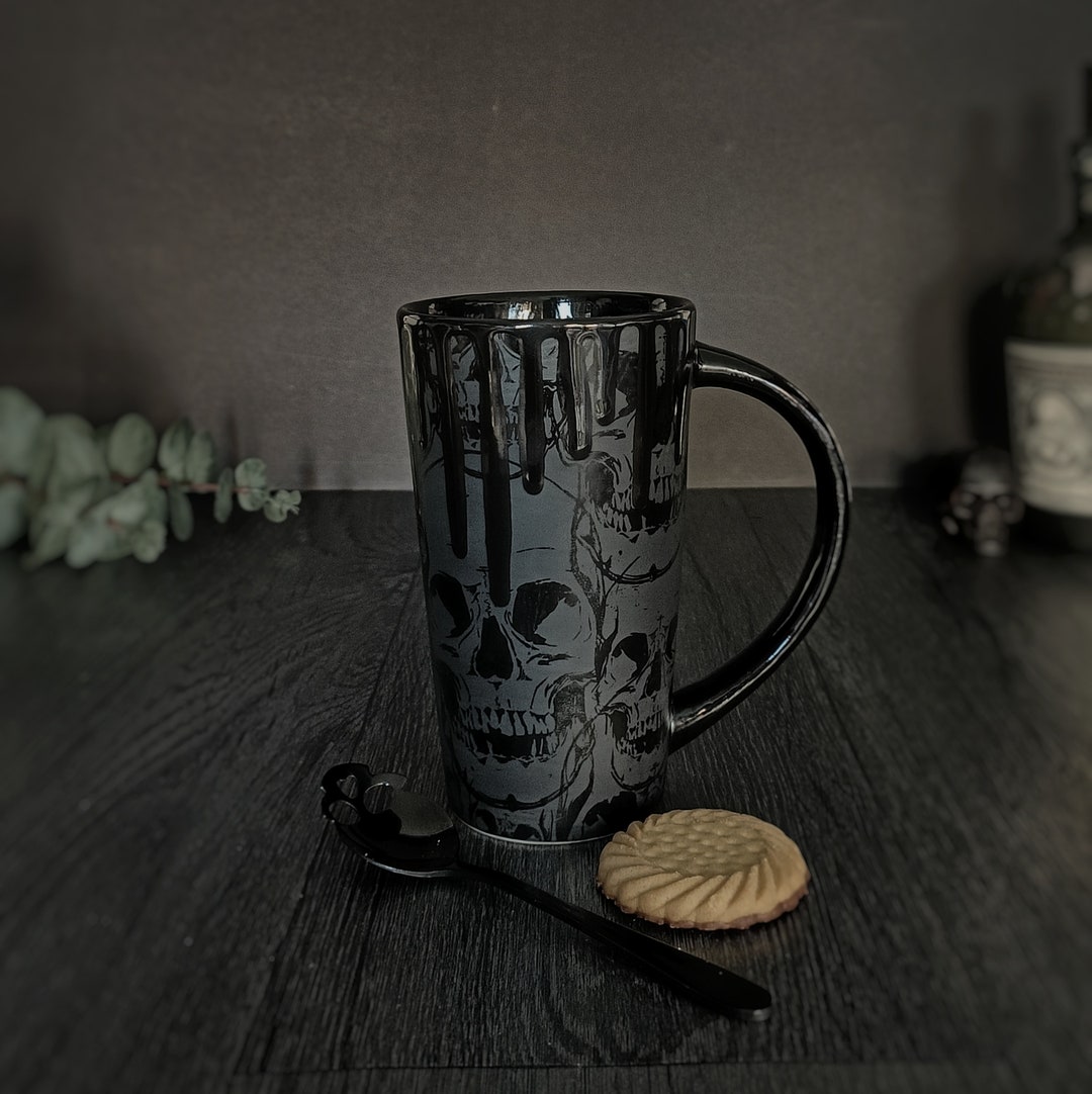 Matte Black Latte, Skull Mug, Goth Mugs, Gothic Skulls, Tall Tea Cup ...