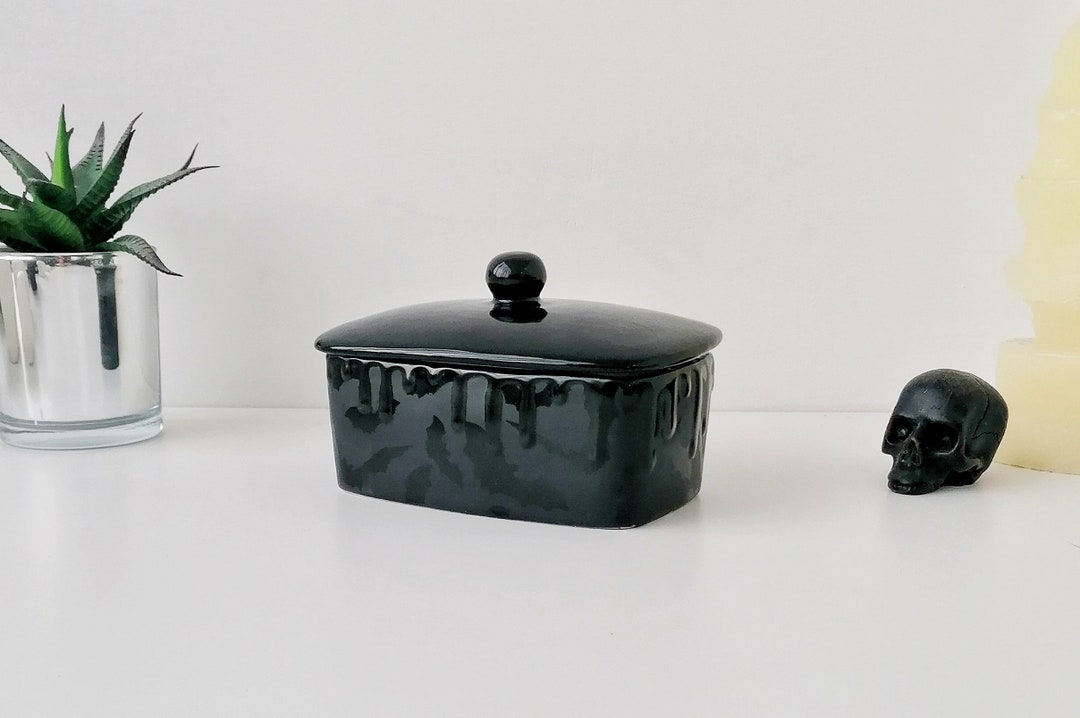 Bat Butter Dish, Bats Dome Bowl, Matte Black, Gothic Gift, Creepy ...