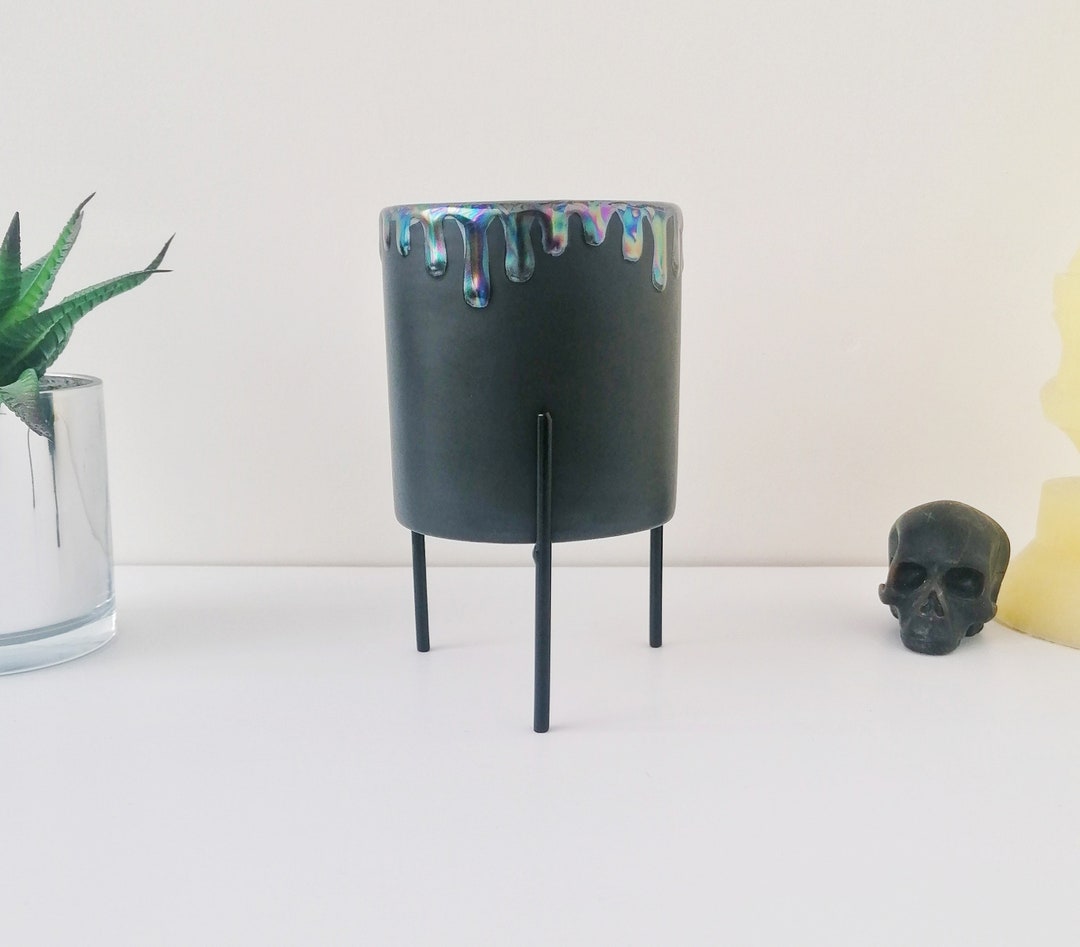 Lustre Indoor Planter, Matte Black Ceramic, Plant Stand, Gothic ...