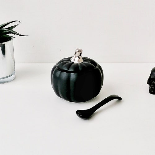 Pumpkin Sugar Pot Matte Black Silver Squash Harvest Fall - Etsy