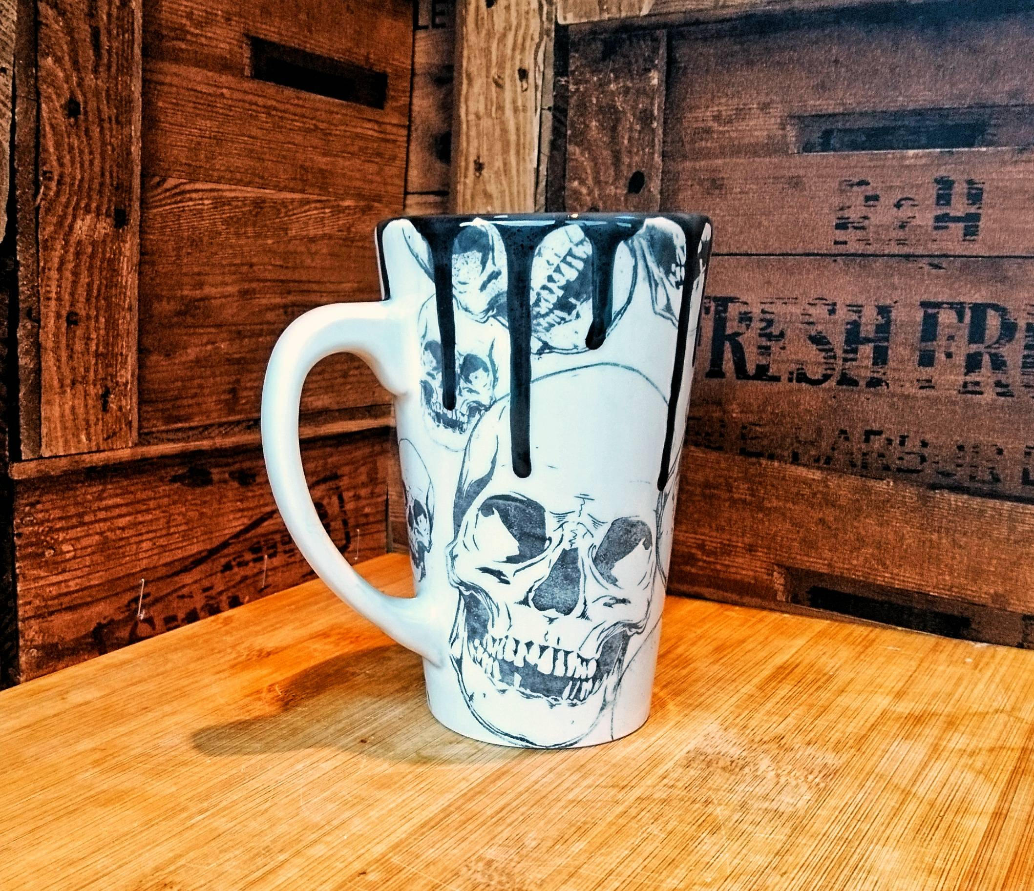Skull Latte Mug Goth Mug Skulls Drip Design Gothic Design - Etsy UK