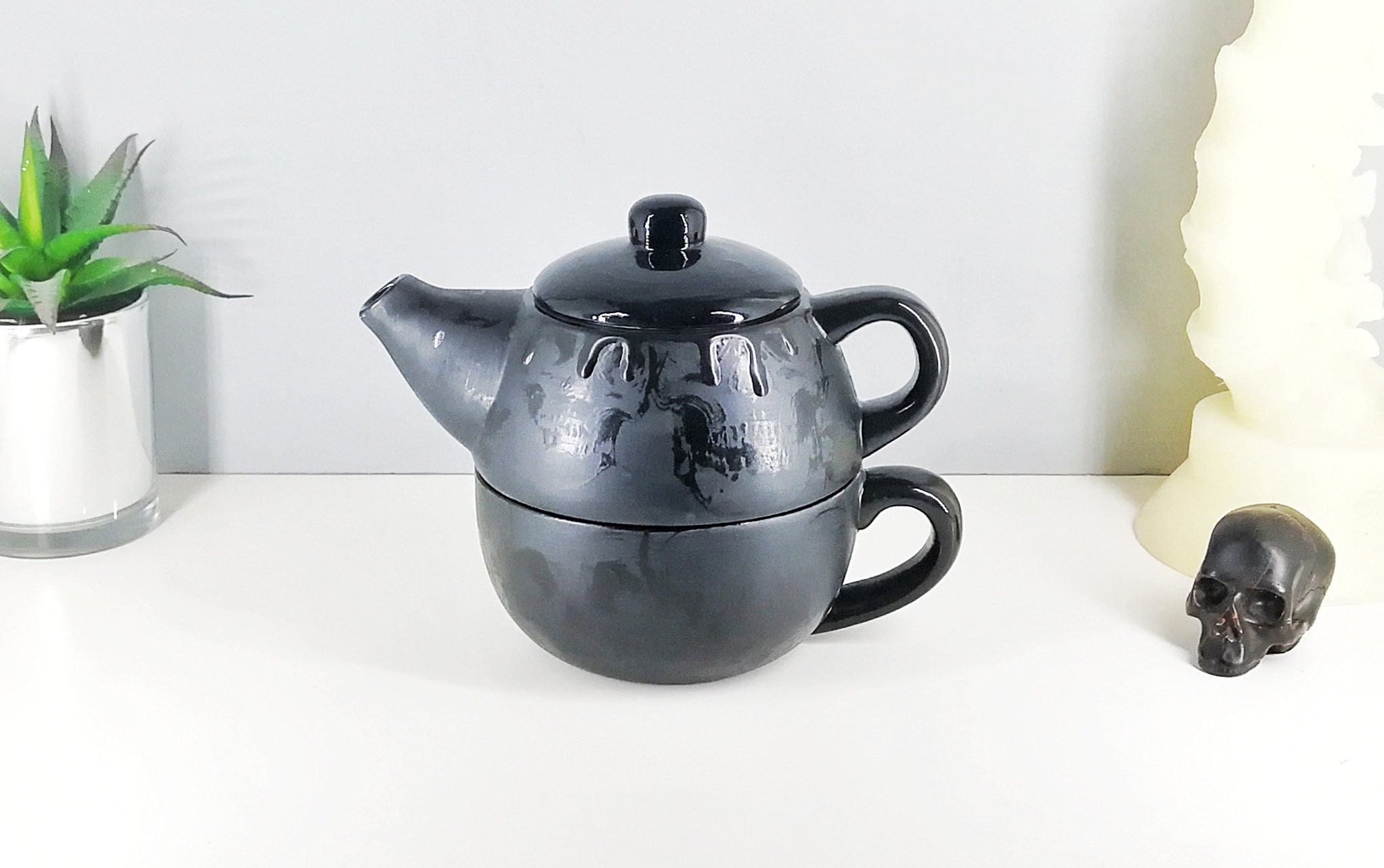 Matte Black Skull Individual tea pot unique teapot Black | Etsy