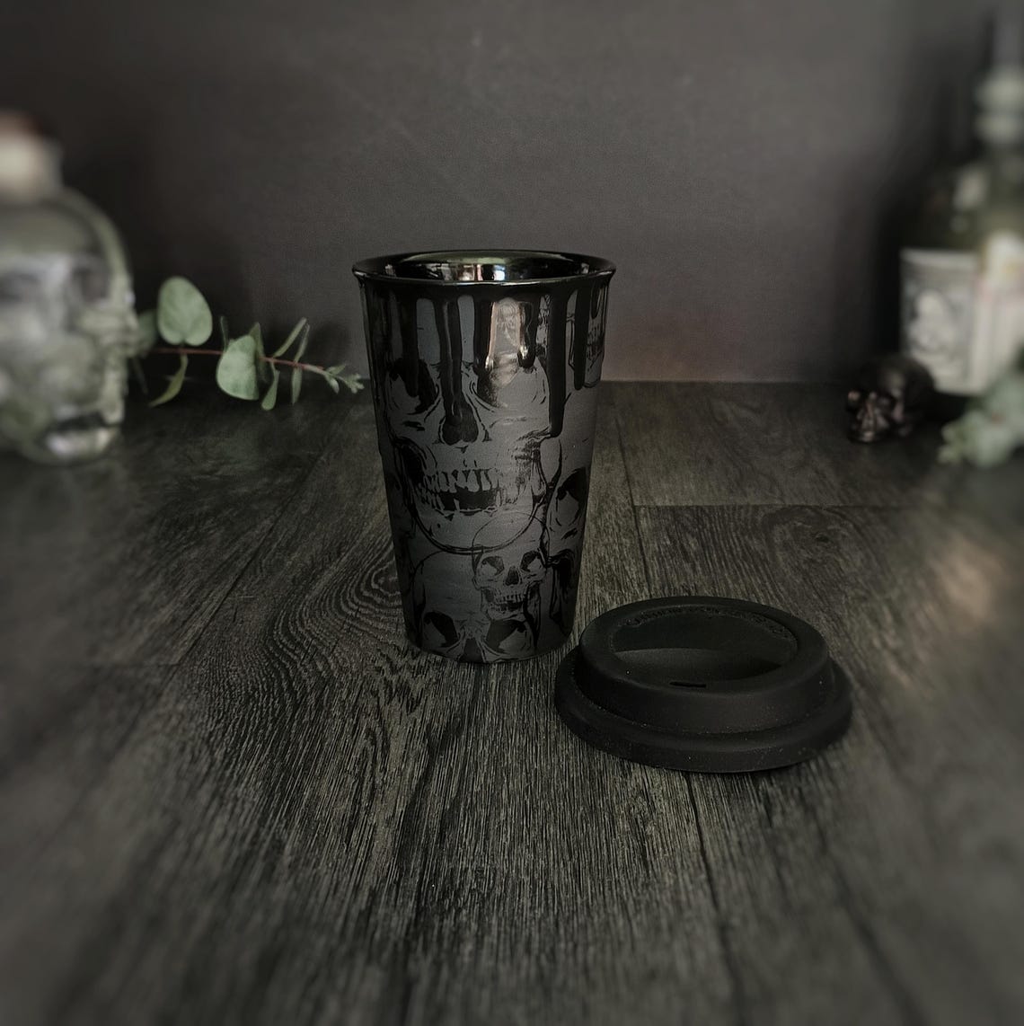 Skull Travel Mug, Tall Ceramic Cup, Matte Black Skulls, Coffee Mugs ...