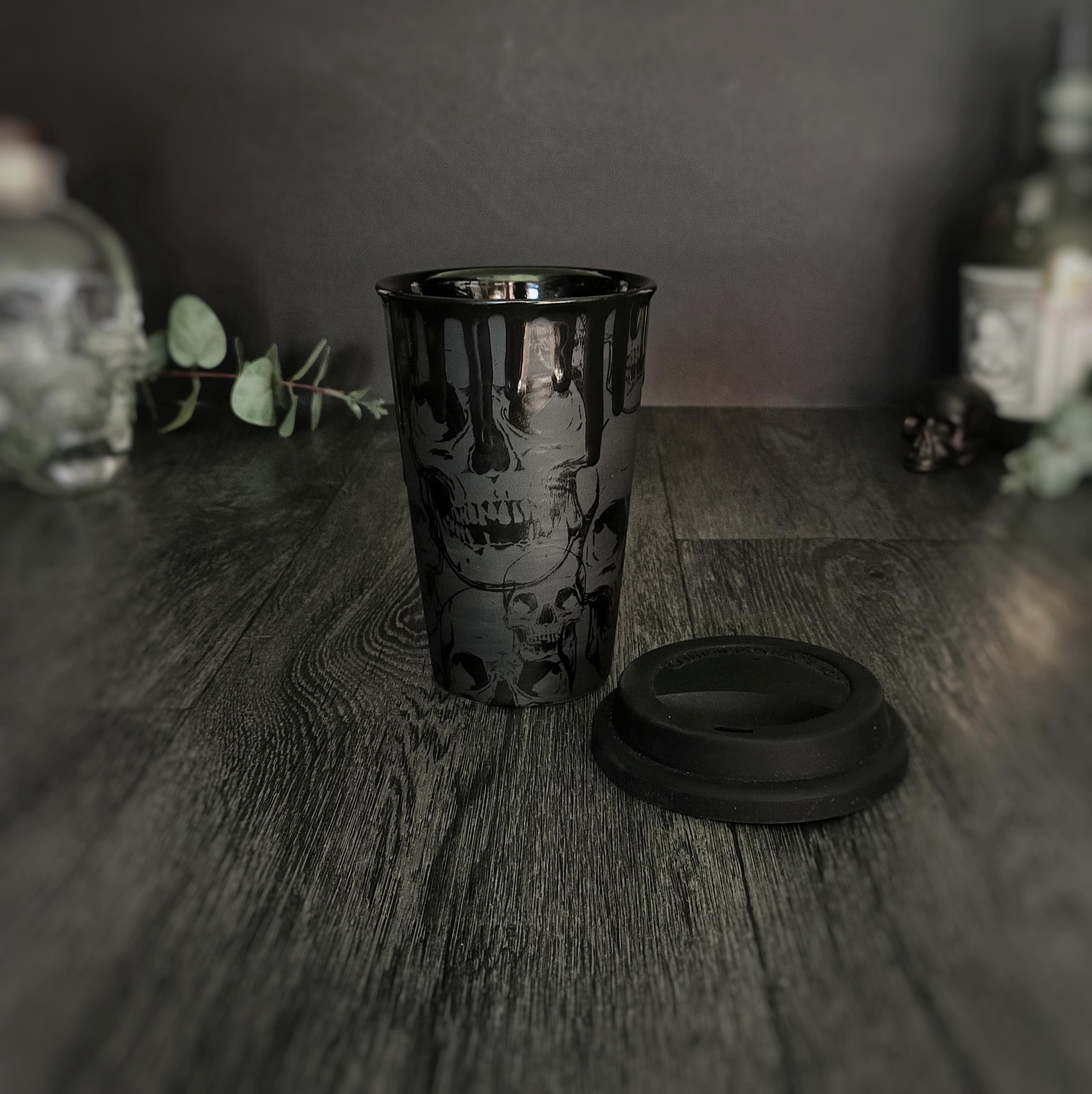 Skull Travel Mug, Tall Ceramic Cup, Matte Black Skulls, Coffee Mugs ...