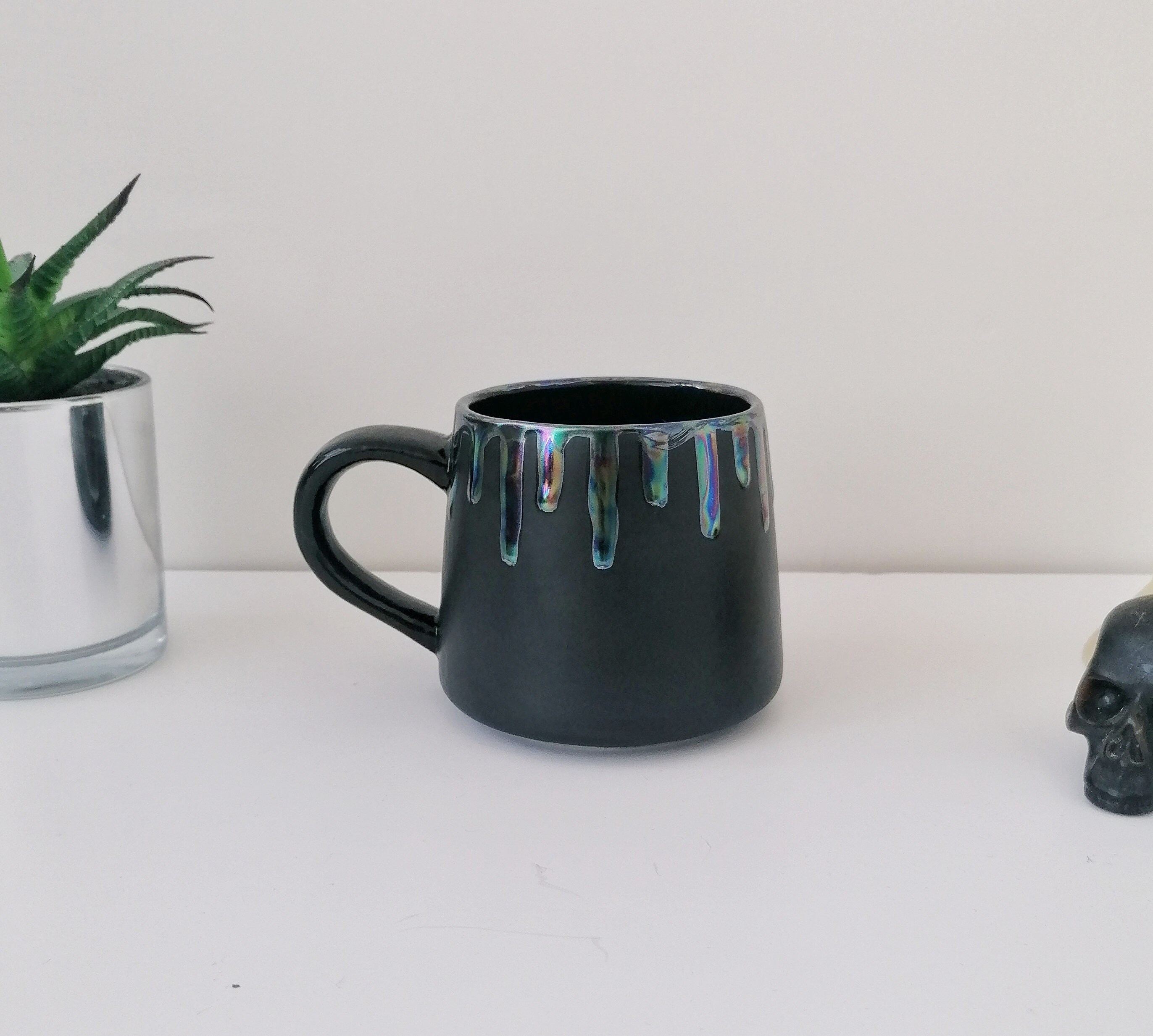 Lustre Stumpy Mug, Iridescent Goth Mugs, Petrol Effect Cup, Tea Coffee ...