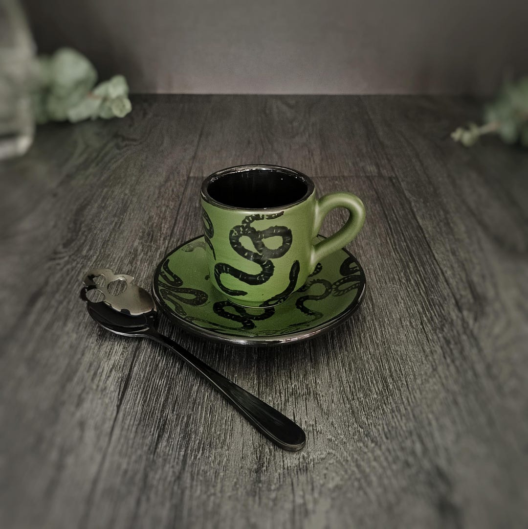 Green Snake Espresso, Cup Saucer, Matte Glaze, Serpent Ceramic, Coffee ...