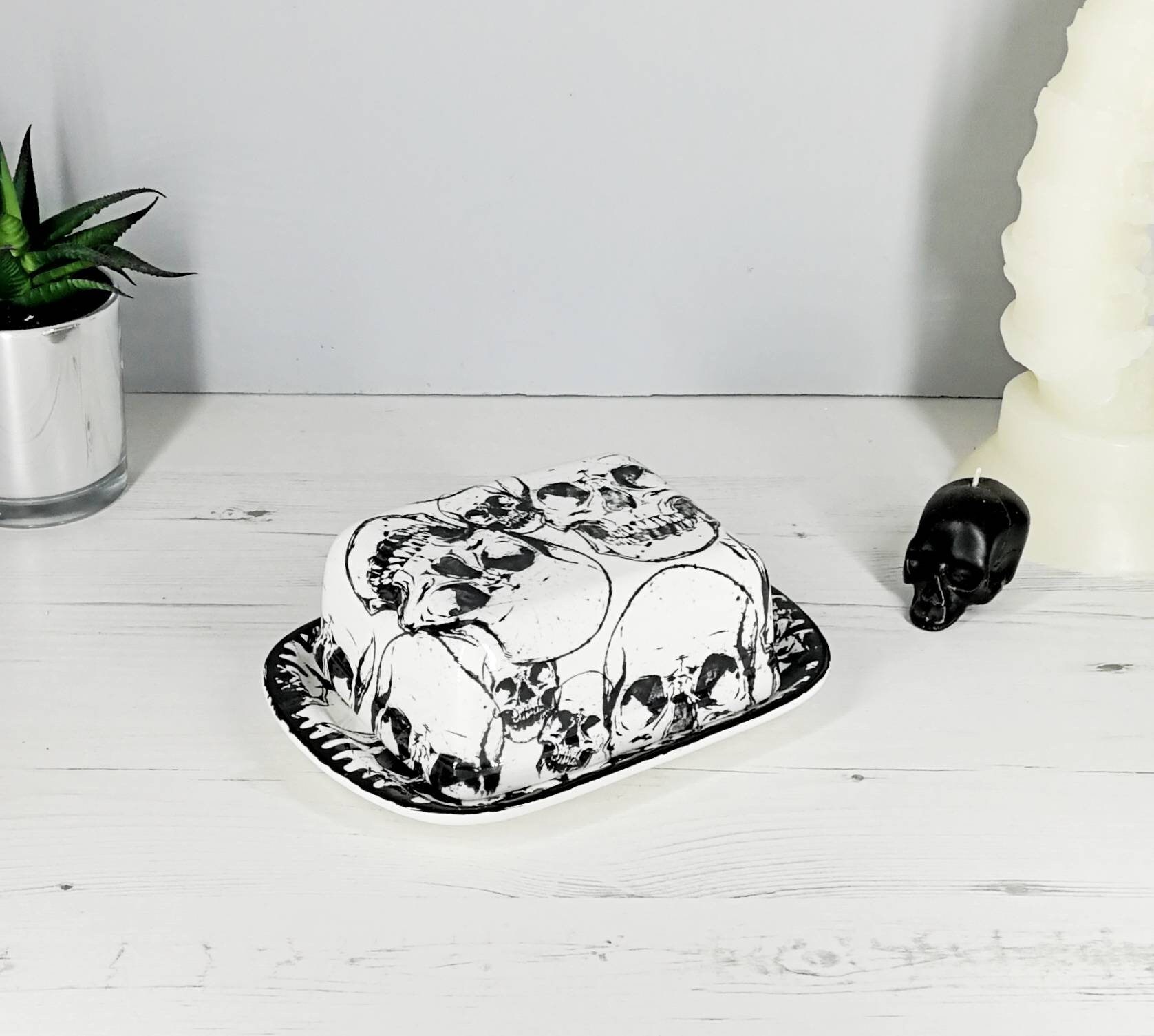 Skull Butter Dish, Skulls Dome Plate, Black and White, Gothic Gift ...