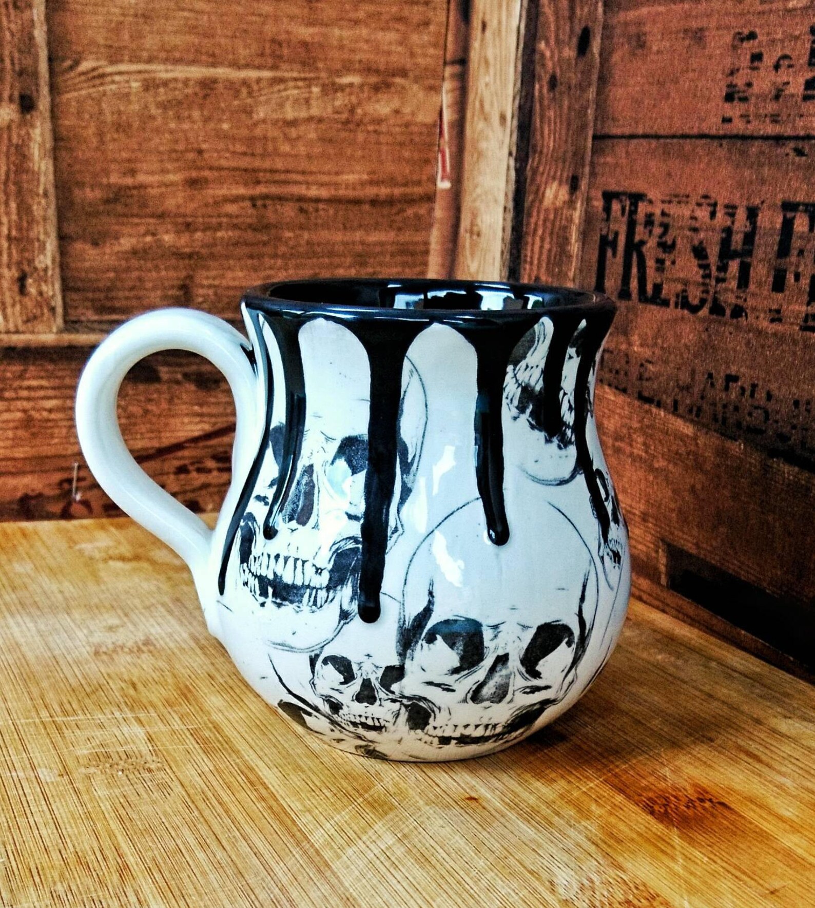 Skull Mug Black Skulls Cup Hand Painted Jar Ceramic Mugs | Etsy