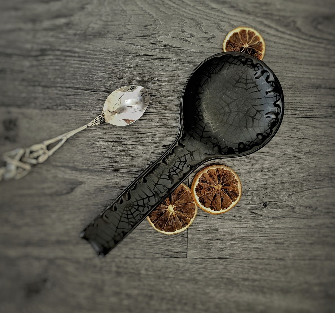 Matte Black Web Spoon Rest, Large Spoons Holder, Kitchen Utensil ...