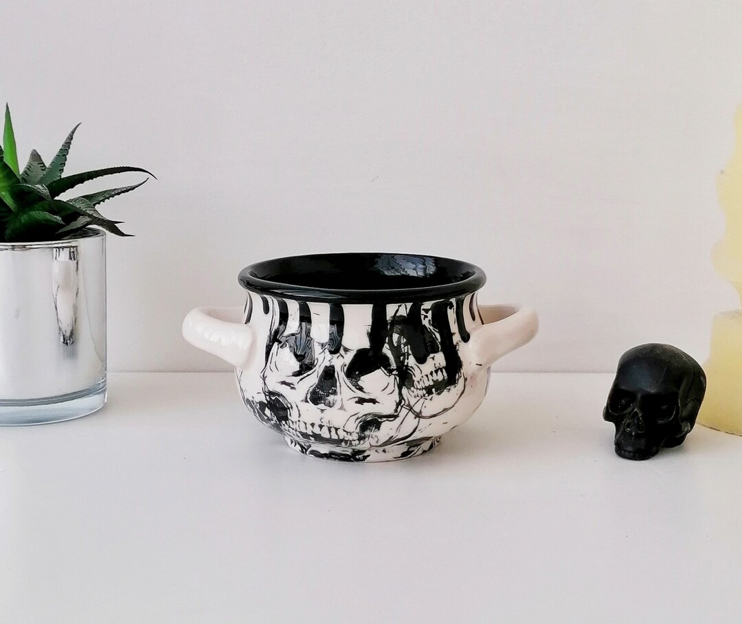 Skull Witches Cauldron, Skulls Witch Bowl, Gothic Soup Bowls, Large ...