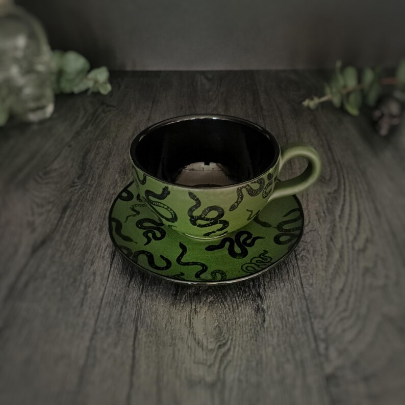 Cappuccino Cup & Saucer, Unique Hand Painted, Snake Design, Coffee ...