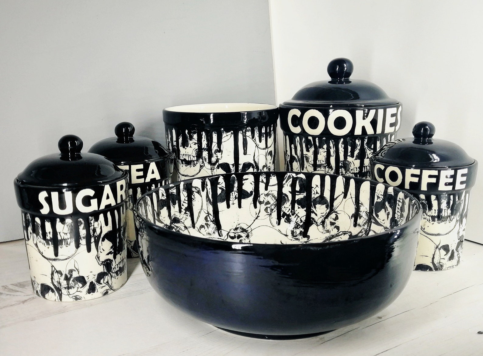 Skull Kitchen Set, Full Kitchenware, Ceramic Homeware, Gothic Home ...