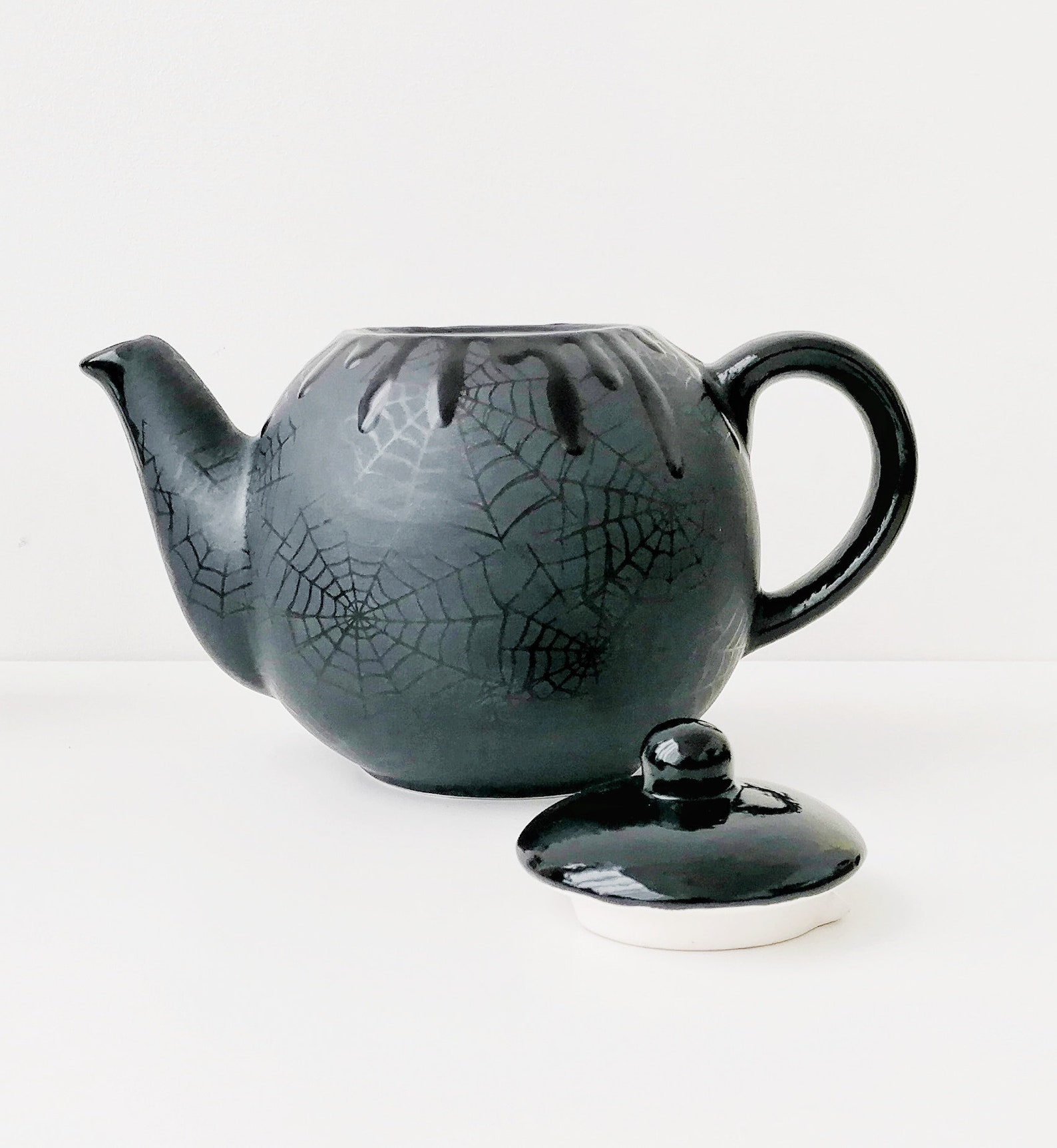 Spider Web Teapot Satin Tea Pot Black Gloss Kettle Matte | Etsy